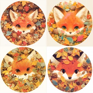 Fox Portrait in Autumn Leaves Clipart, Printable Watercolor Clipart ...