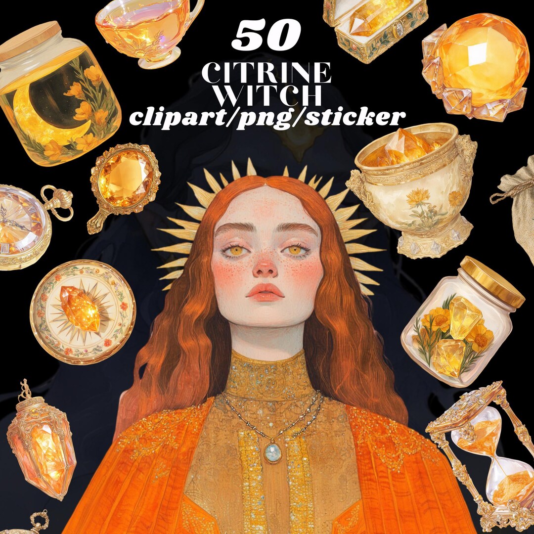 Citrine Witch Clipart Bundle Crystal Wicca Sticker Set Magical Goodnote ...