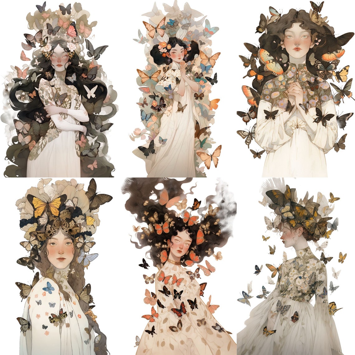 Stunning Fantasy Butterfly Princess Clipart Bundle, Occult Png, Goddess ...