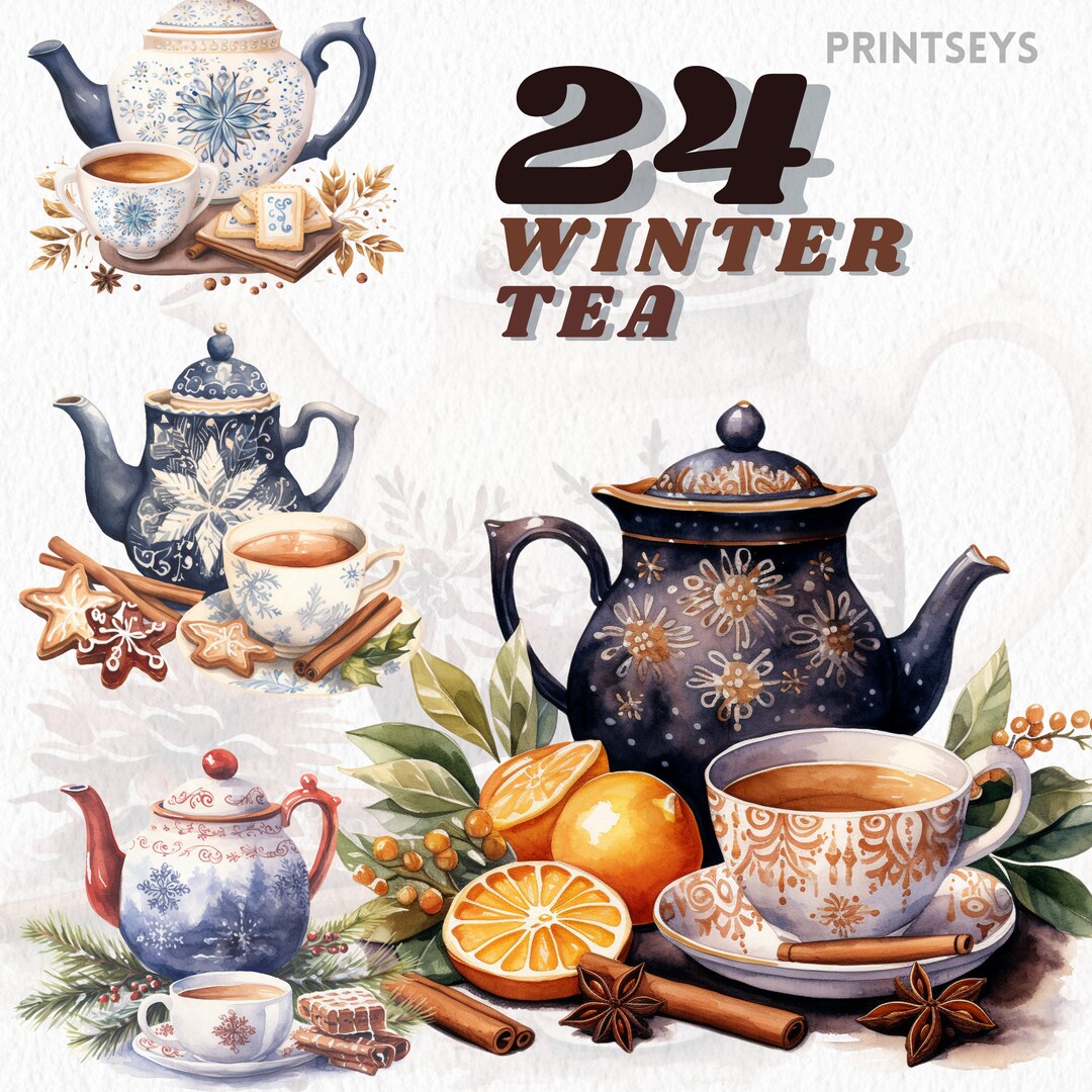 Winter Tea Time Clipart Bundle, Breakfast Tray, Snacks and Cakes ...