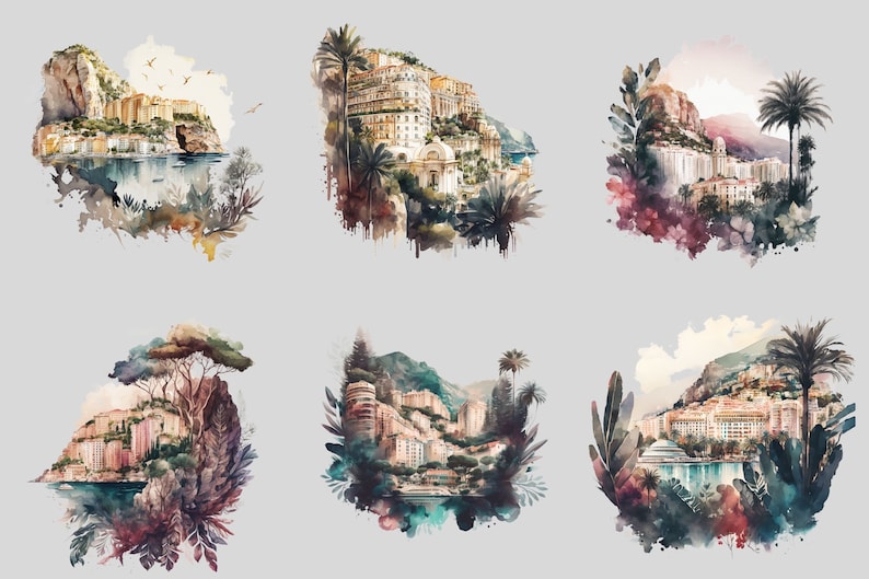 Watercolour Monaco Clipart Bundle Vivid Colours Monte Carlo - Etsy