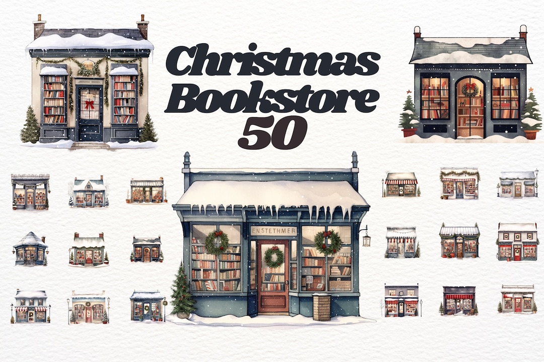Watercolour Christmas Bookstore Clipart Bundle, Festive Christmas ...
