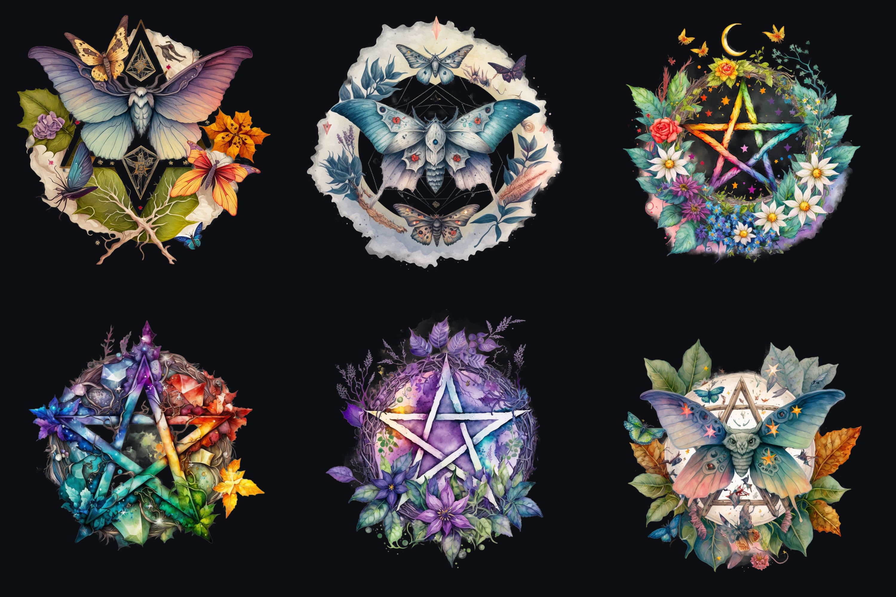Best Watercolour Pentagram Clipart Bundle Wiccan Png Magic - Etsy