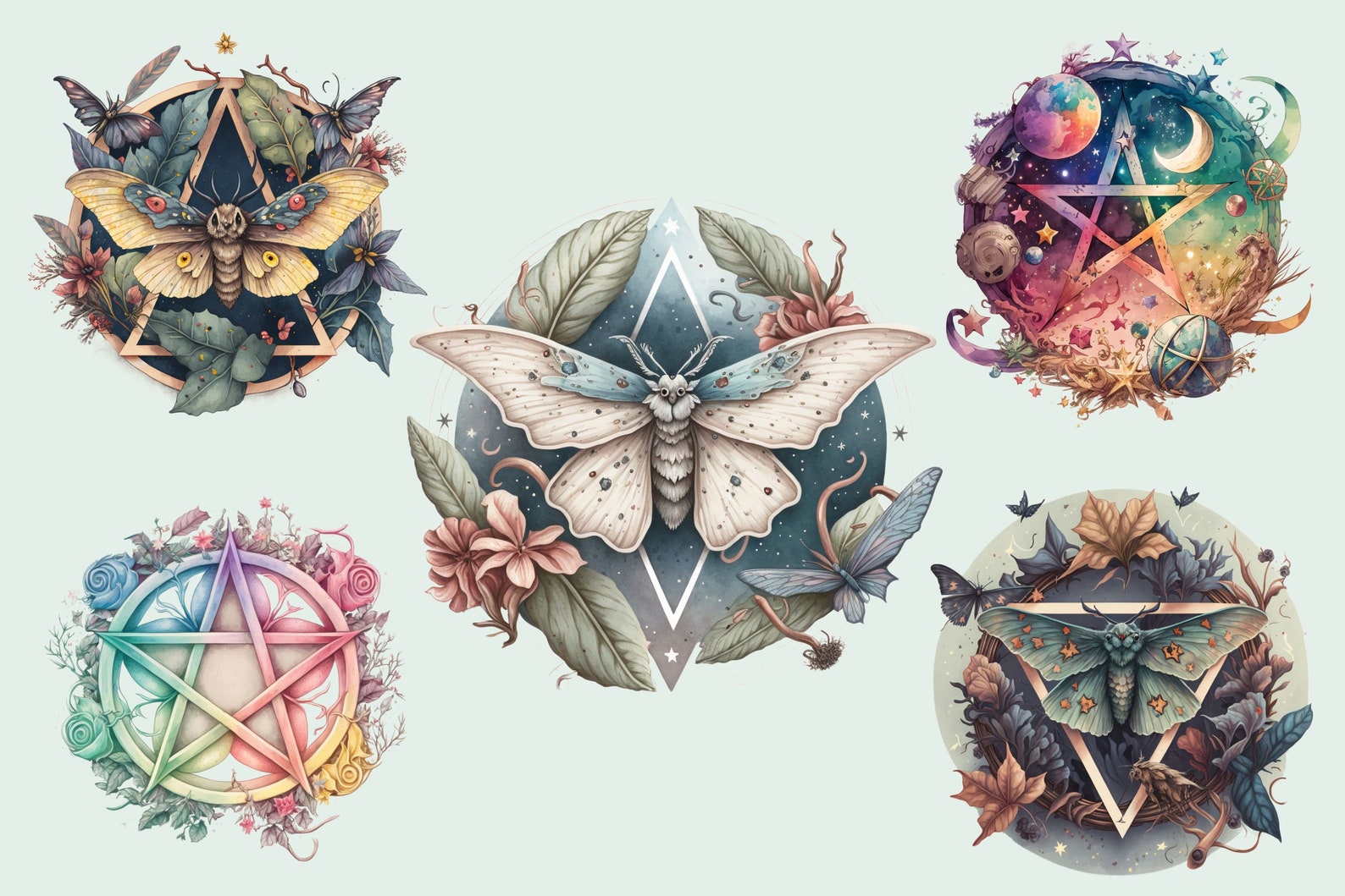 Watercolour Pentagram Clipart Wiccan Png Magic Clip Art - Etsy