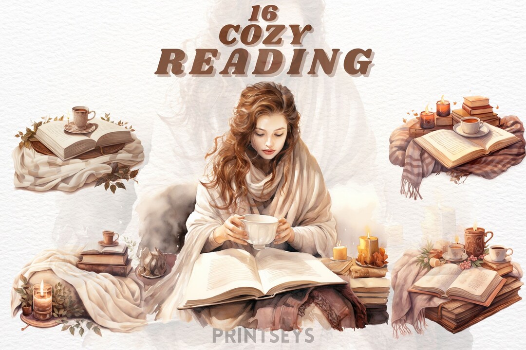 Watercolour Cozy Reading Clipart Bundle, Cozy Clipart, Throws ...