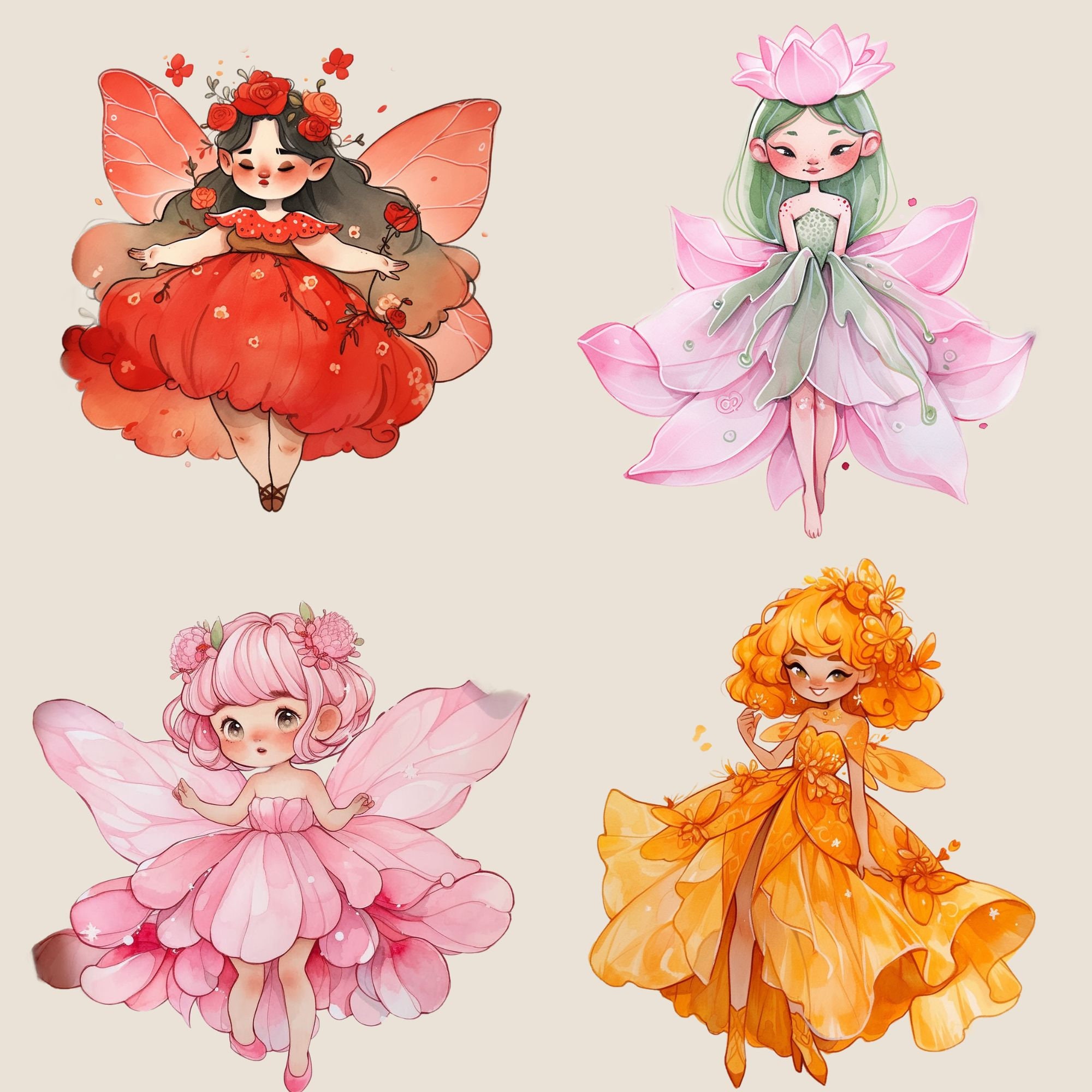 Cute Flower Fairies Clipart Bundle, Fairytale Clipart, Floral Png ...