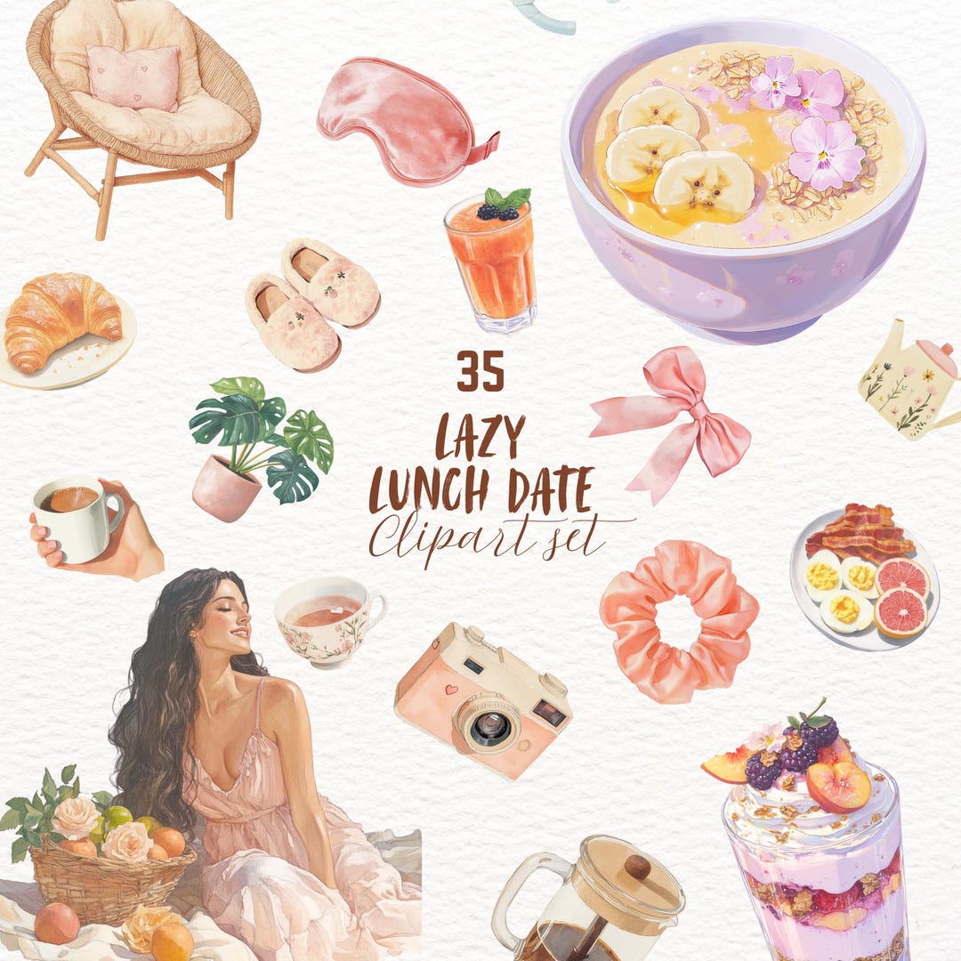 Lazy Brunch Day Clipart Bundle Lazy Day Sticker Set Self Care Goodnote Stickers Transparent Png ...