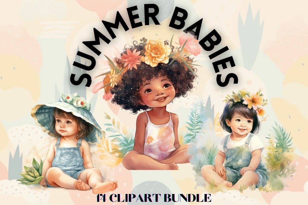 Watercolour Summer Babies Clipart Bundle, Summer Clipart, Cute Kids ...