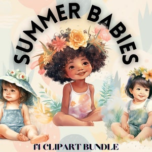 Watercolour Summer Babies Clipart Bundle, Summer Clipart, Cute Kids ...