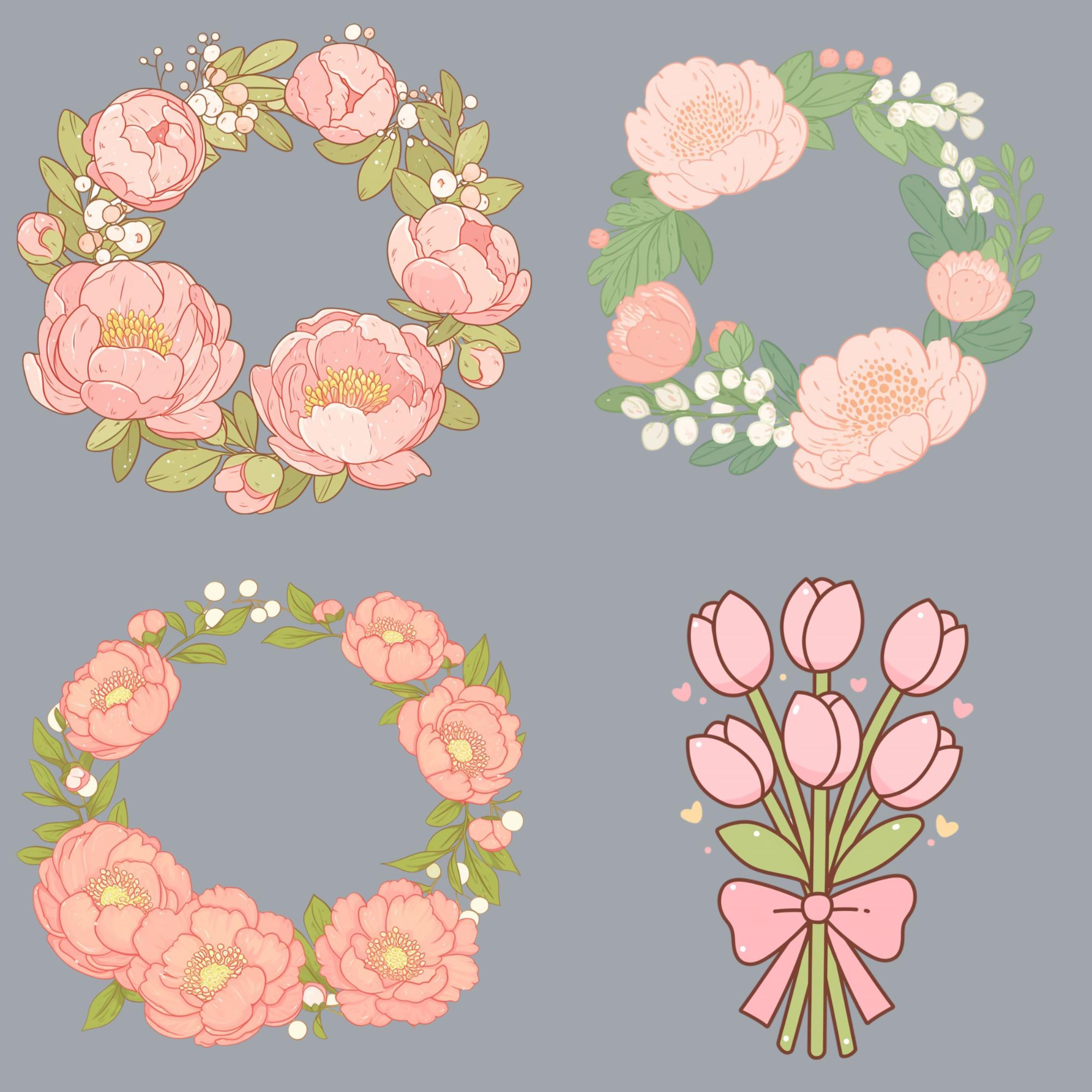 Cute Spring Digital Stickers, 2D Flat Floral Pink Clipart, Goodnotes ...