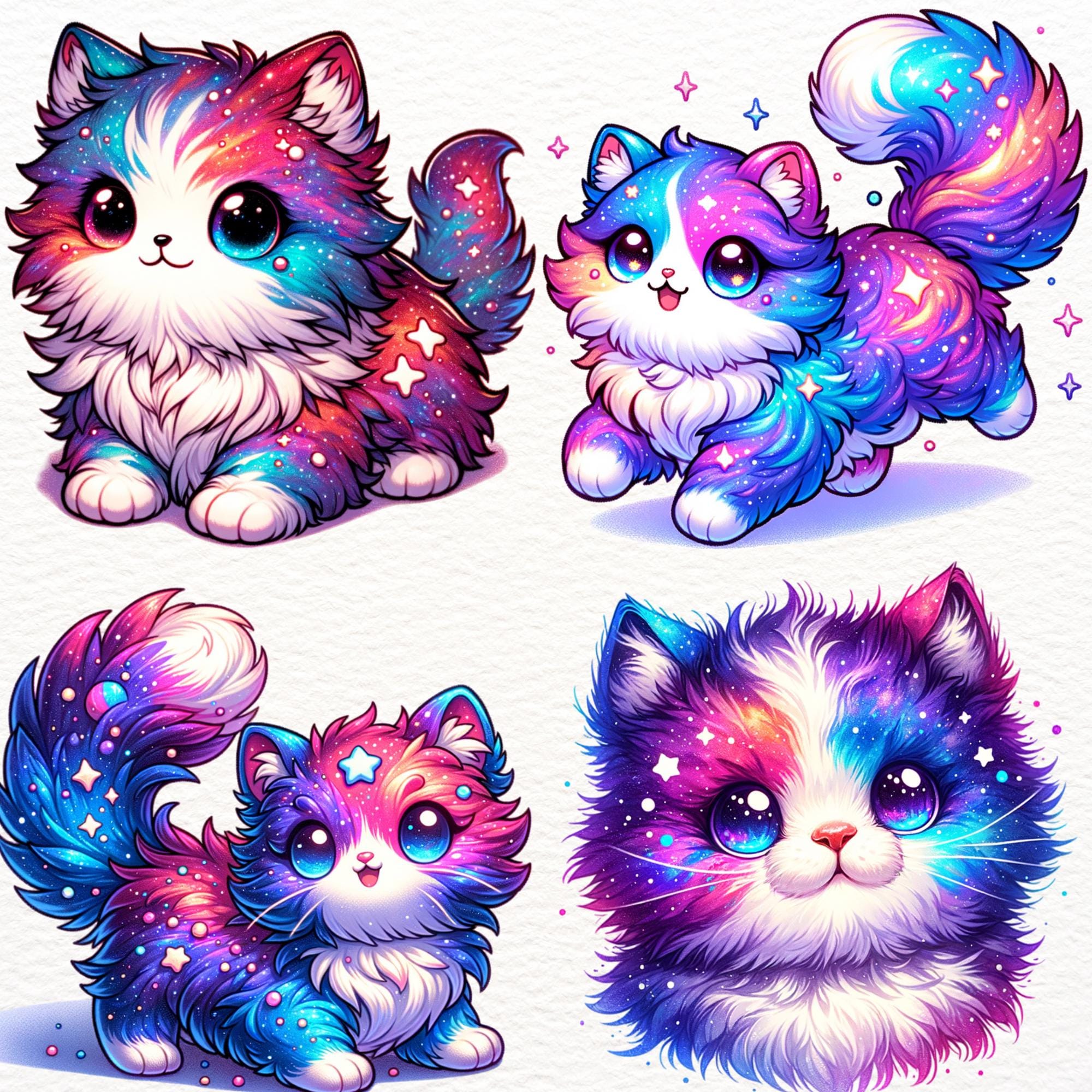 Cute Galaxy Kitten Clipart Set, Fluffy Galaxy Kitten Stickers, Kawaii ...