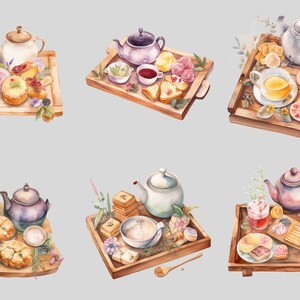 Watercolour Cozy Tea Time Tray Clipart Bundle, Breakfast Tray, Snacks ...