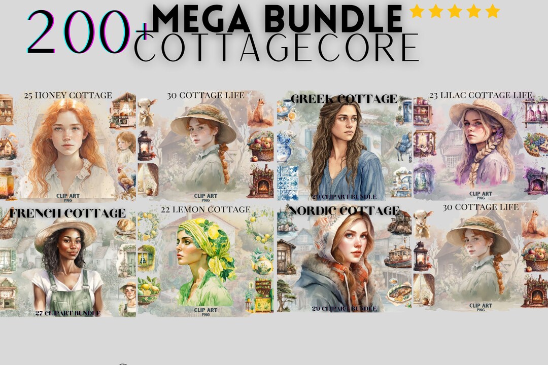 Watercolour Huge Best Cottagecore Clipart Bundle , Cottage Living, Farm ...