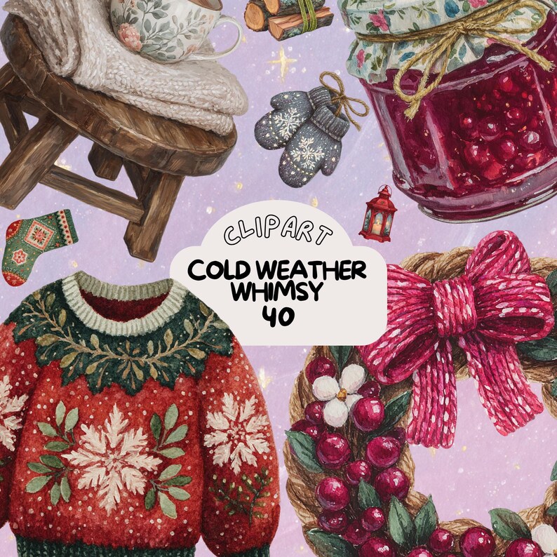 Cozy Cold Weather Vibes Clipart Bundle Vintage Sticker Set Goodnote ...
