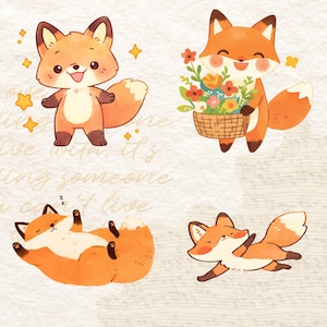 Cute Kawaii Foxes Digital Stickers, Baby Fox Png, Fox Png, Woodland ...