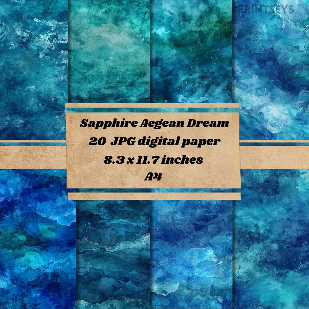 Sapphire Aegean Dream Digital Paper, Greek Travel Vintage Textured ...