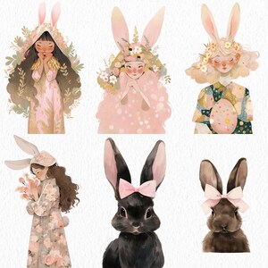 Easter Bunny Girl Digital Stickers, Spring Clipart, Easter Clipart ...