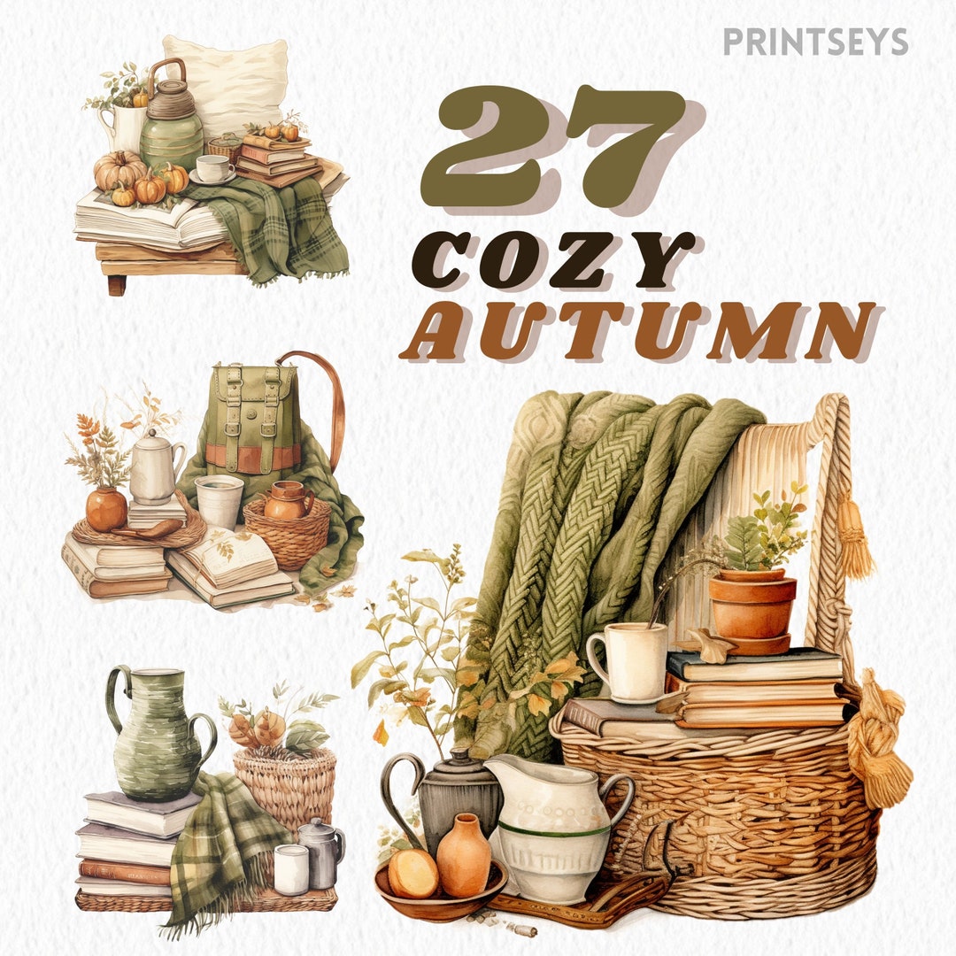 Watercolour Cozy Autumn Clipart Bundle, Fall Clipart, Autumn Decor ...