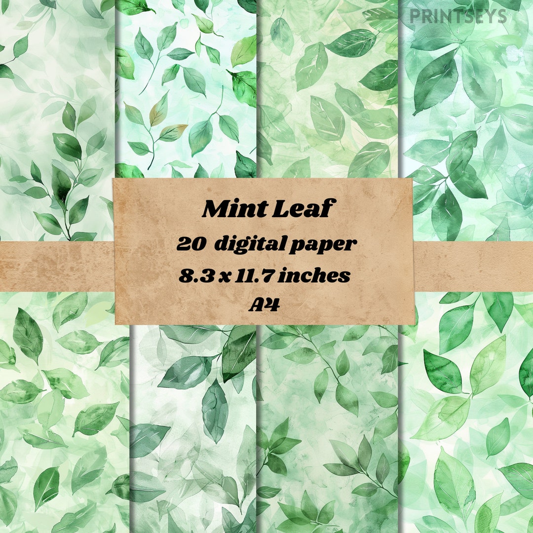 Mint Leaf Watercolor Digital Paper Background, Nature Background ...