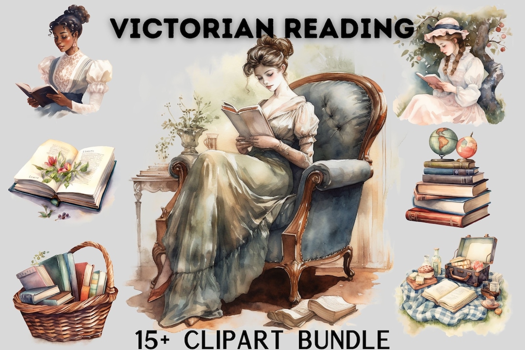 Watercolour Victorian Reding Clipart Bundle, Vintage Books, Vintage ...