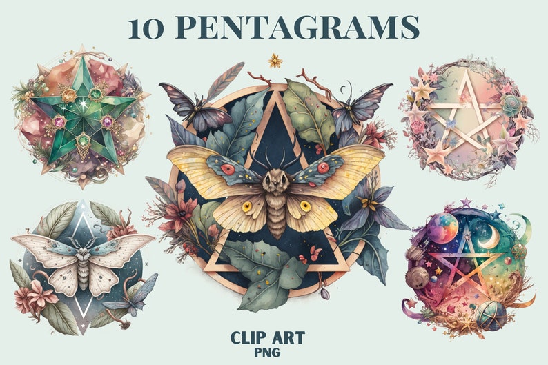 Watercolour Pentagram Clipart Wiccan Png Magic Clip Art - Etsy