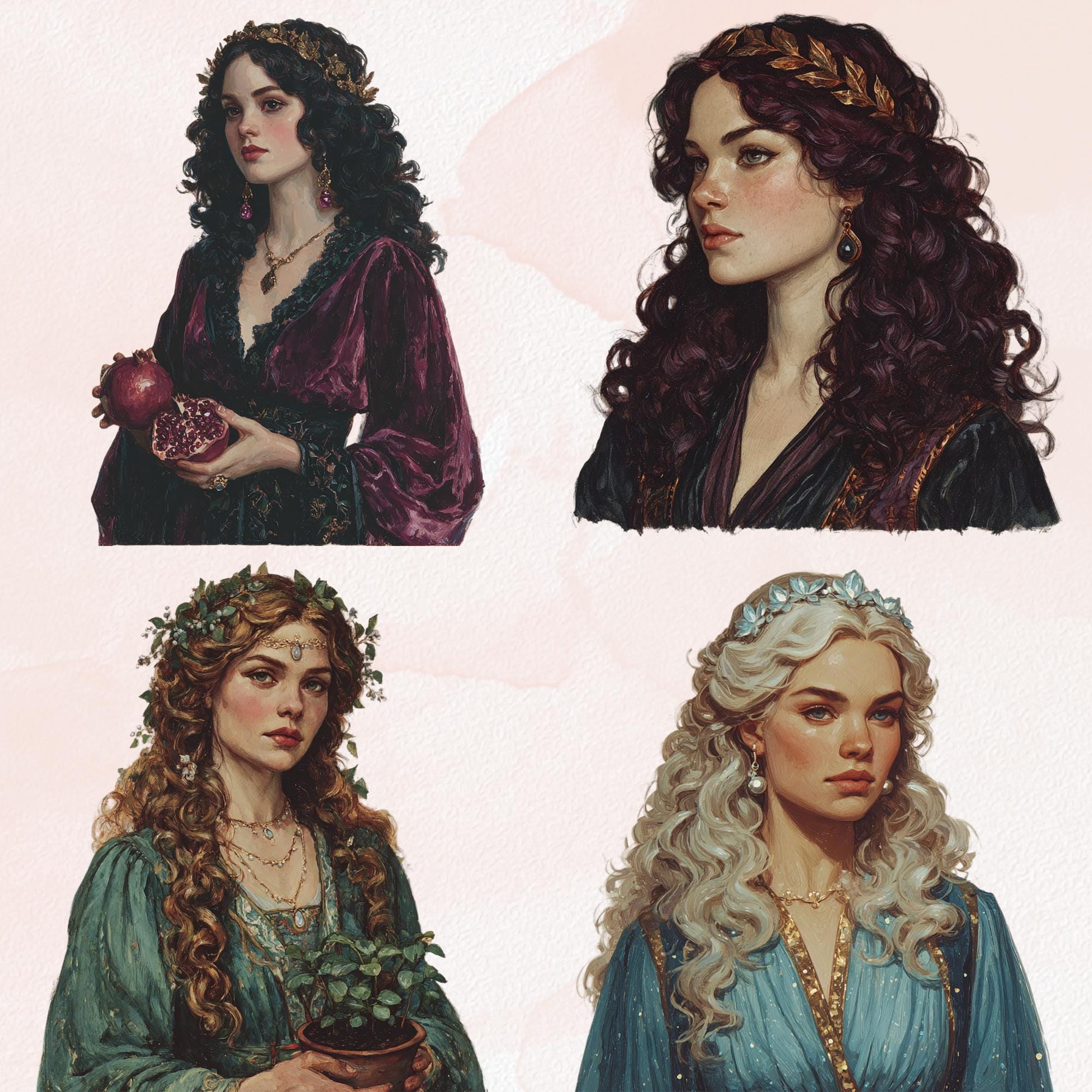 Persephone Portrait Clipart Set , Mythological Png Bundle for Scrapbook ...