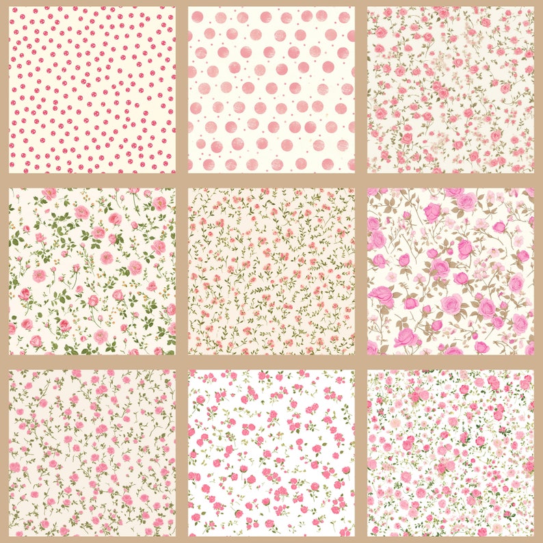 Vintage Dainty Pink Rose Florals Digital Paper ,watercolour Soft ...