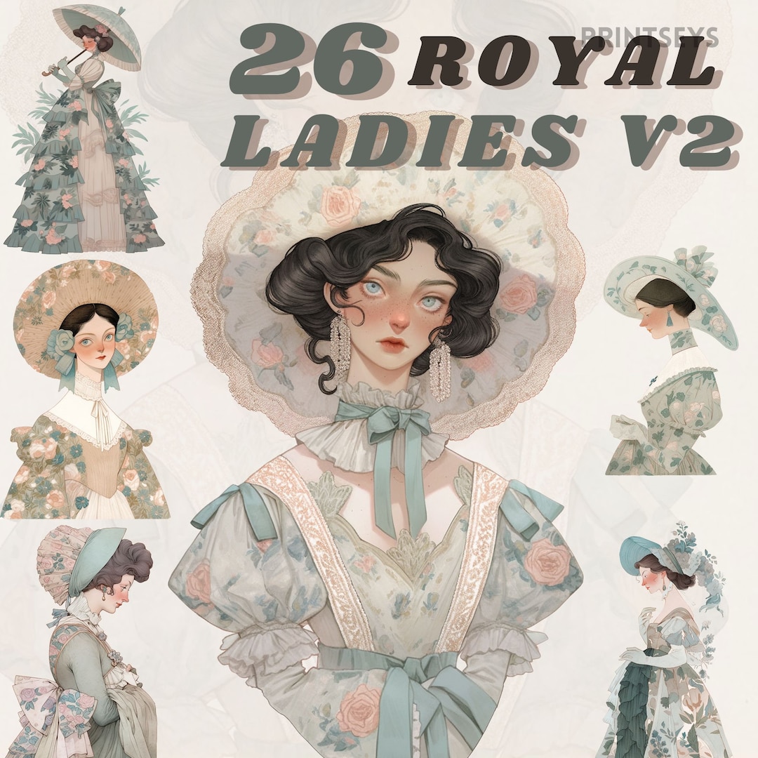 Sage Green Royal Ladies Clipart Bundle, Regency,rococo, Victorian Png ...