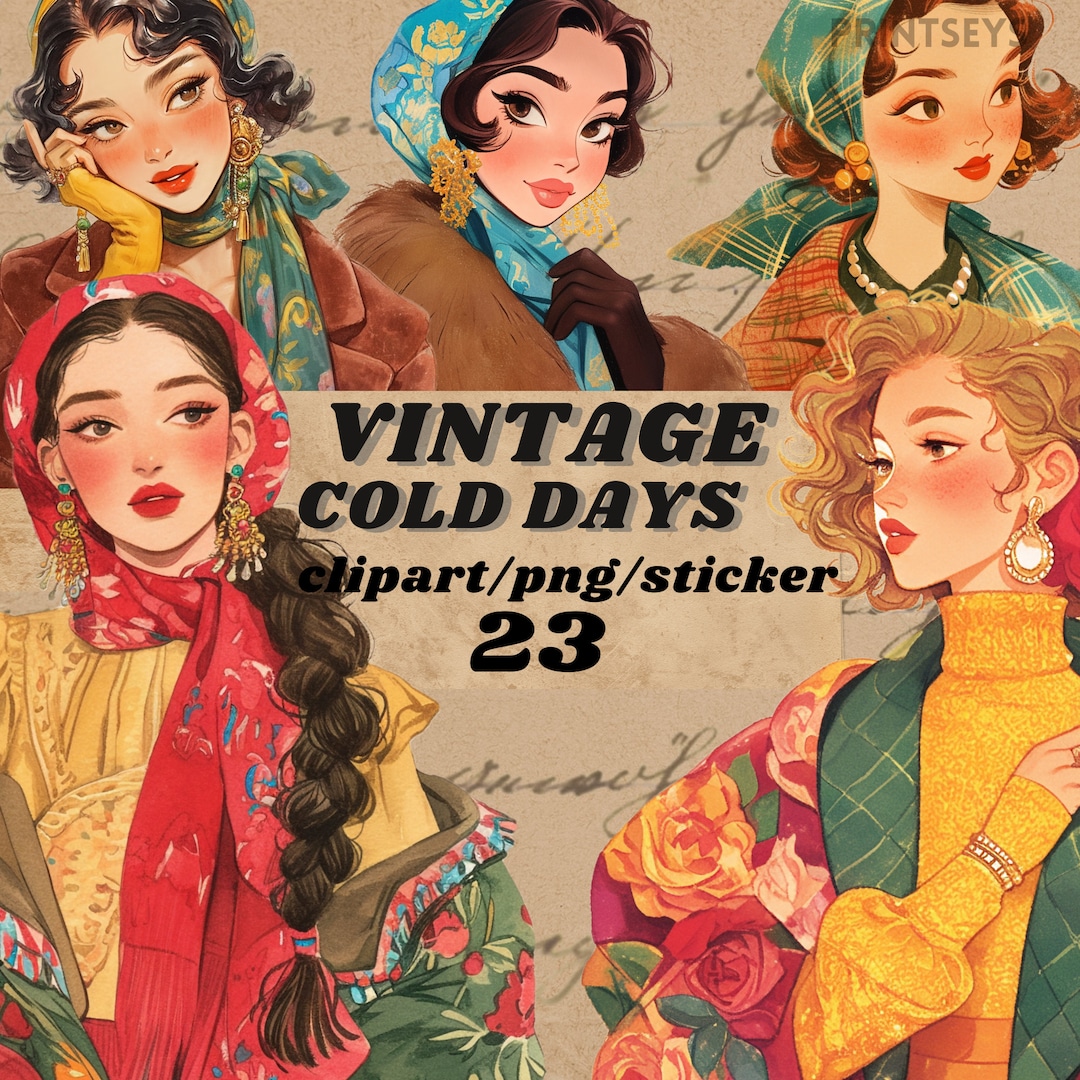 Vintage Cold Weather Girls Clipart Bundle, Sutumn Fashion Digital ...