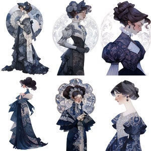 Midnight Blue Royal Ladies Clipart Bundle, Regency,rococo, Victorian ...