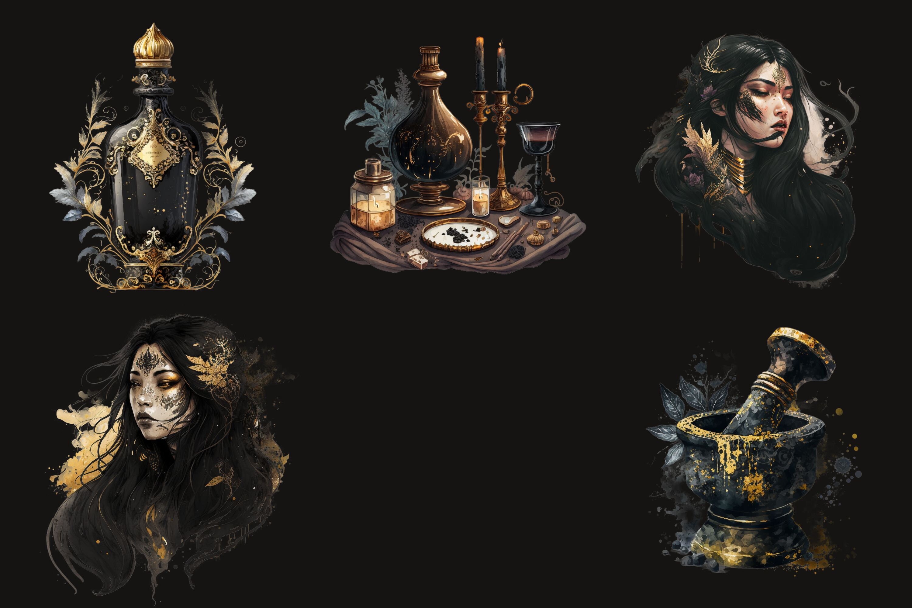 Gold Witch Clipart Bundle Witch Magic Clip Art Mystical - Etsy