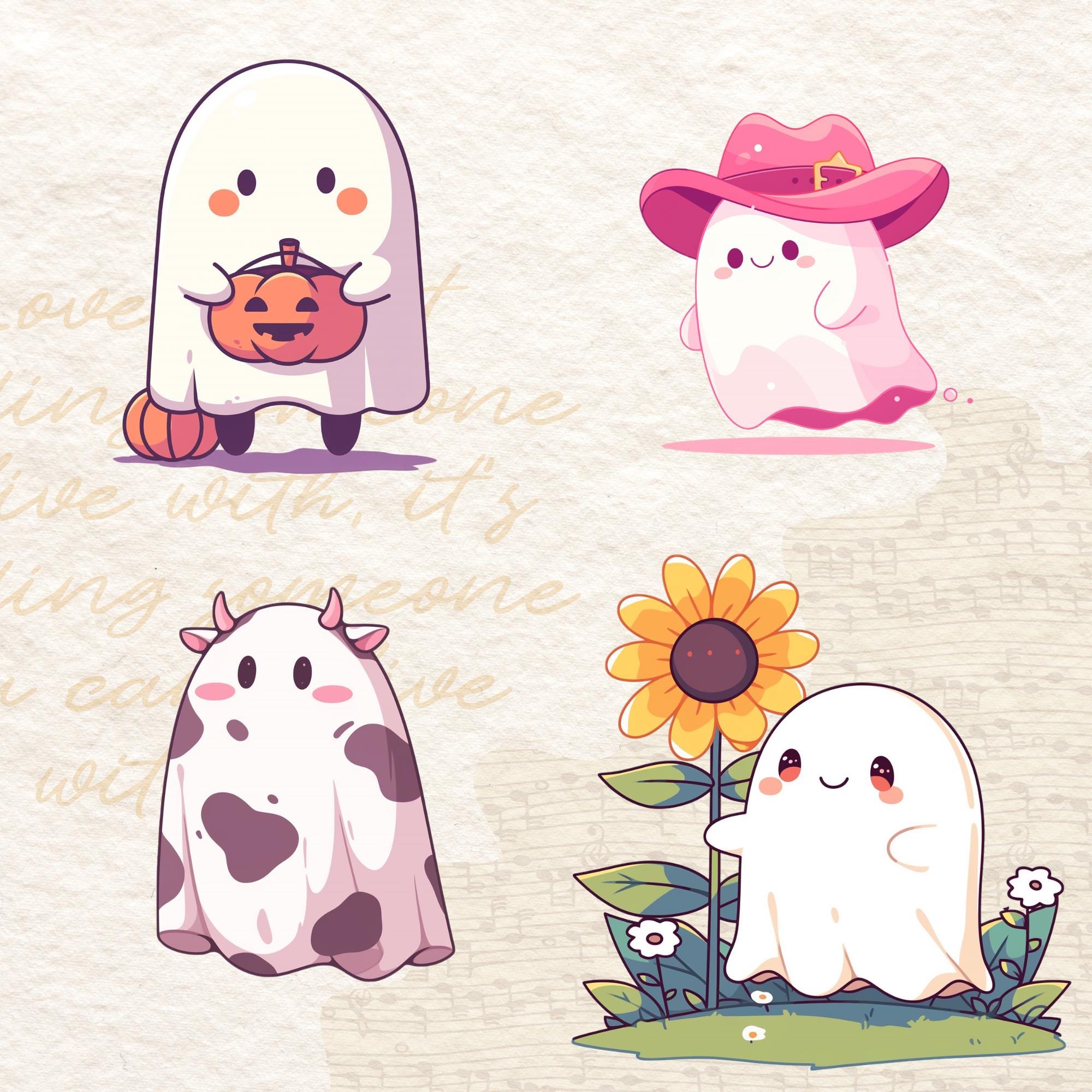 Cute Vintage Ghost Png Sticker Set, Cute Ghost Clipart, Kawaii ...