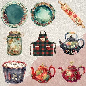 Watercolour Rustic Cozy Cottagecore Kitchen Tools, Clipart Bundle, Cozy ...