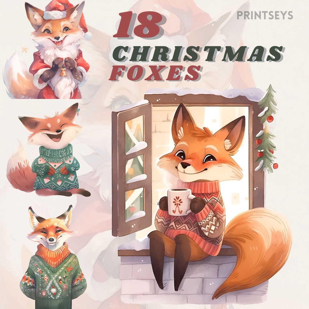 Cute Watercolour Christmas Foxes Clipart Bundle, Cozy Holiday, Cute ...