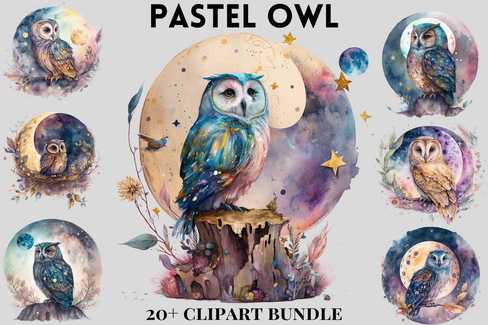 Celestial Pastel Owl Clipart, Owl Png, Magic Clip Art, Mystical Clipart ...