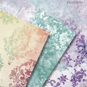 Distressed Pastel Damask Digital Paper, Rustic Vintage Textured Paper ...