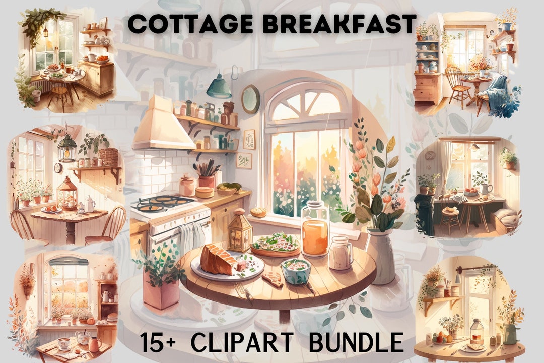 Watercolour Cottagecore Breakfast Clipart Bundle , Cottage Living, Farm ...