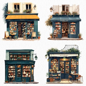 Cute Lil Bookstore Clipart Bundle, Book Shop , Watercolour Shop ...