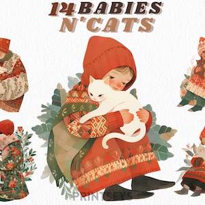 Best Cozy Christmas Clipart Bundle, Kid With a Cat Clipart,cute Cat ...