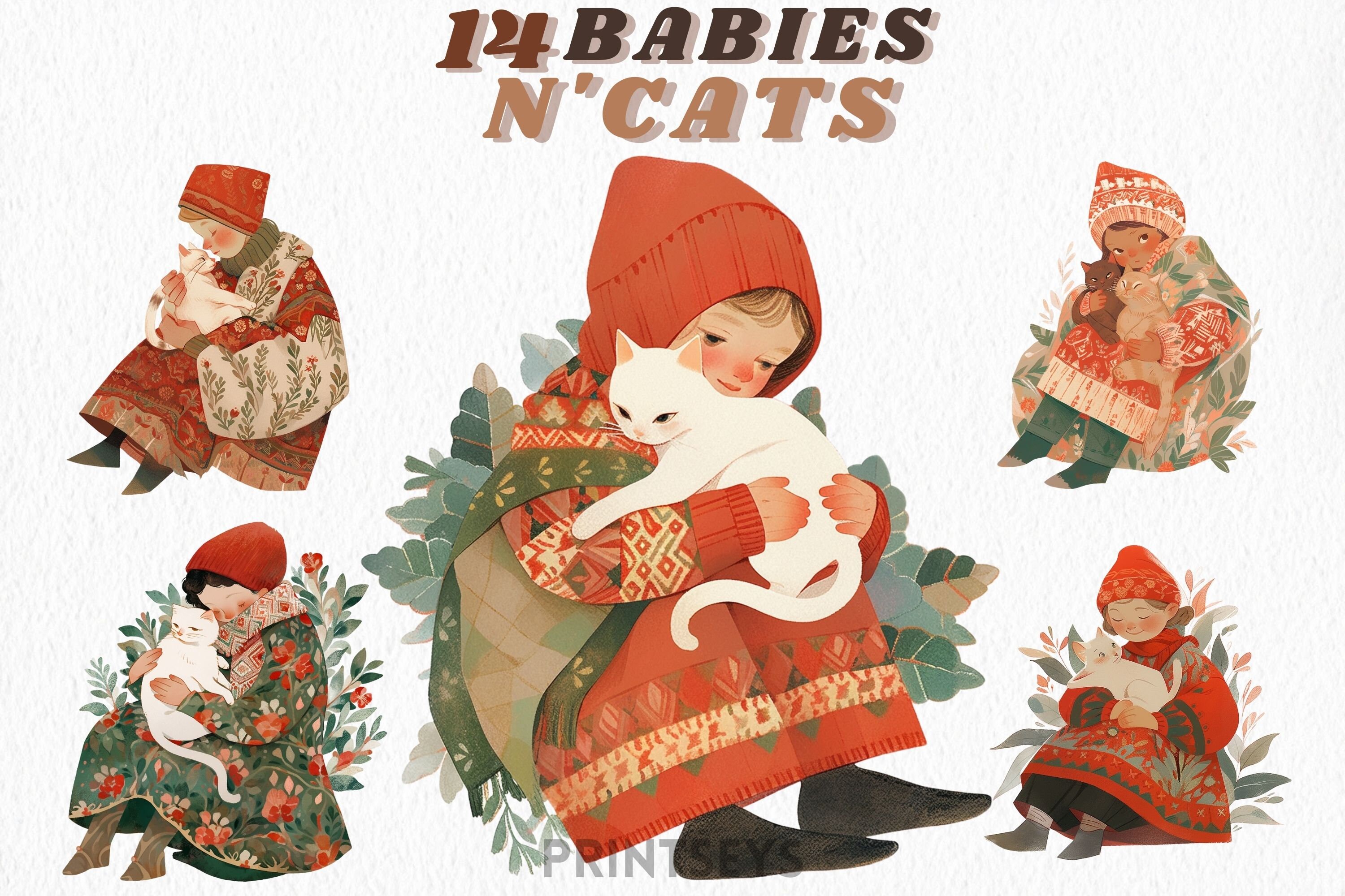 Best Cozy Christmas Clipart Bundle, Kid With a Cat Clipart,cute Cat ...
