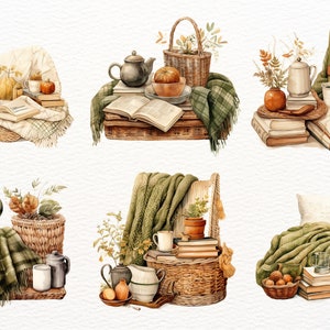 Watercolour Cozy Autumn Clipart Bundle, Fall Clipart, Autumn Decor ...