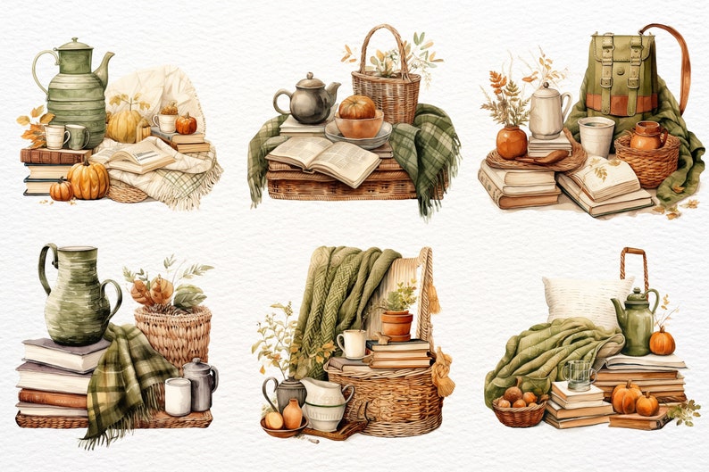 Watercolour Cozy Autumn Clipart Bundle, Fall Clipart, Autumn Decor ...