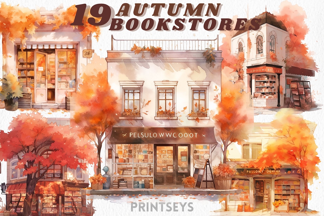 Autumn Bookstore Clipart Bundle, Book Shop , Watercolour Shop ...