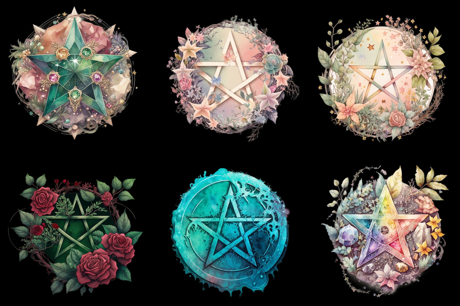 Watercolour Pentagram Clipart Wiccan Png Magic Clip Art - Etsy