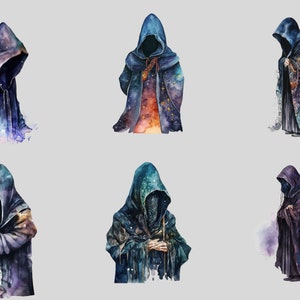 Watercolour Hooded Dark Wizard Clipart Bundle, No Faced Wizard ...