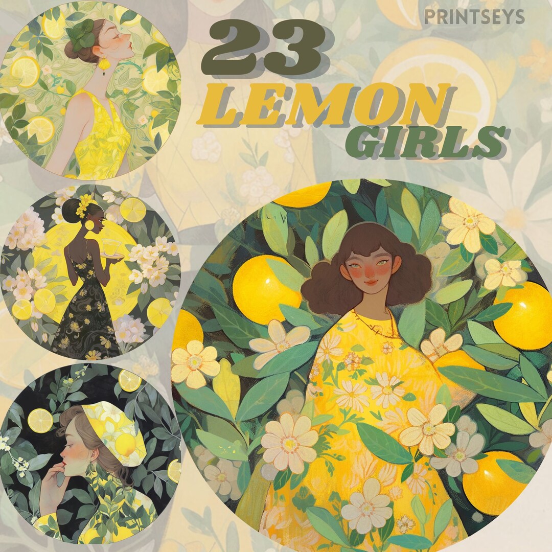Vintage Lemon Girls Round Digital Sticker Bundle, Citrus and Fruit ...
