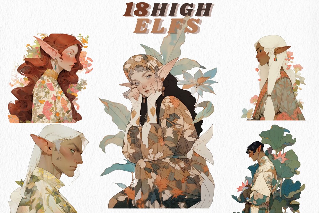 Best Fantasy High Elf Clipart Bundle, Folk Art Dnd Clipart, Instant ...