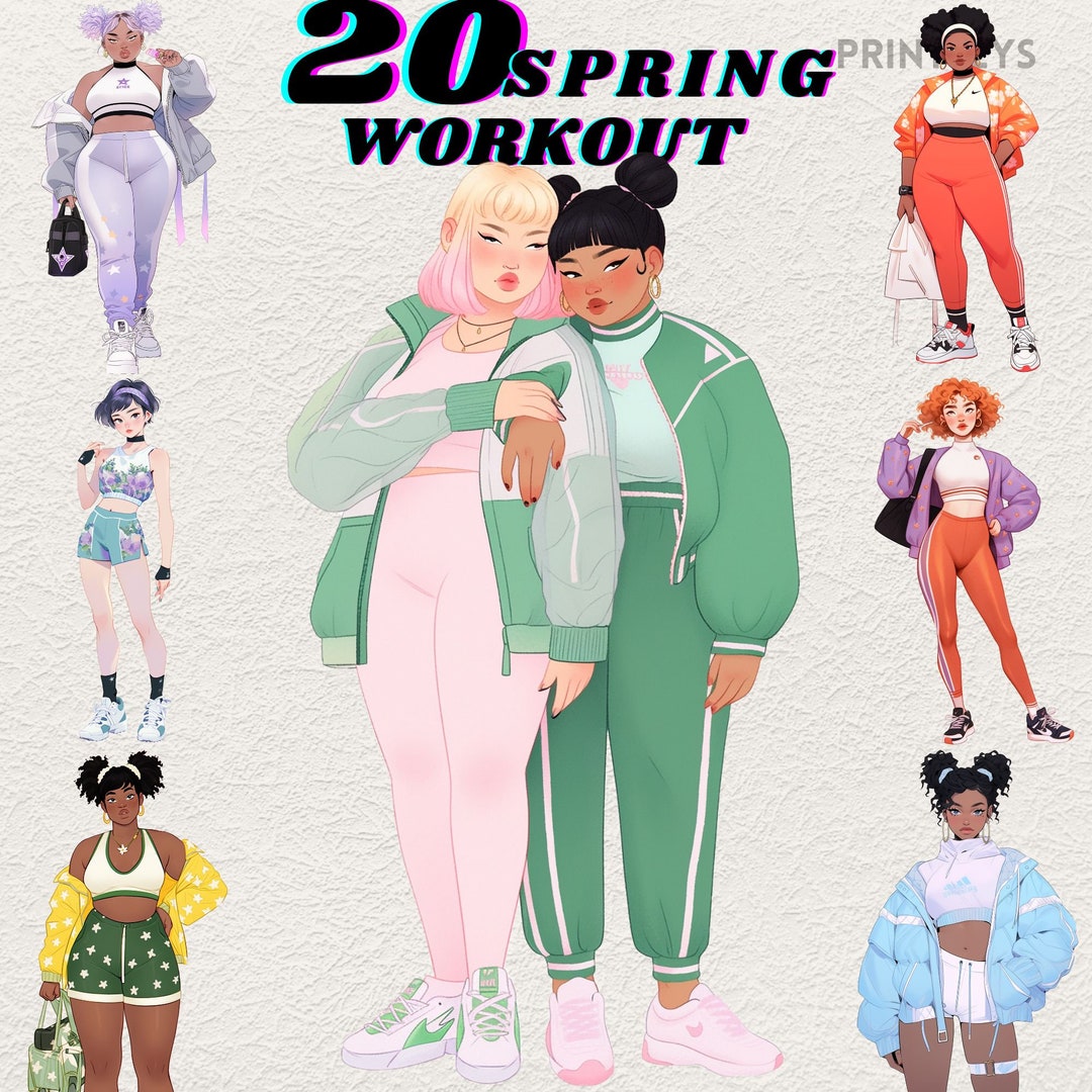 Spring Fitness Outfit Digital Sticker, Clipart Bundle, Digital Sticker ...