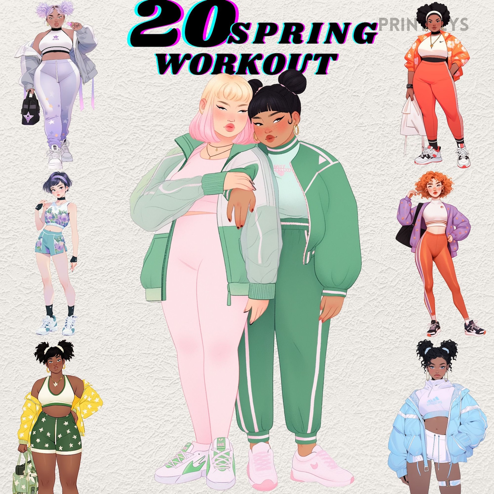 Spring Fitness Outfit Digital Sticker, Clipart Bundle, Digital Sticker ...