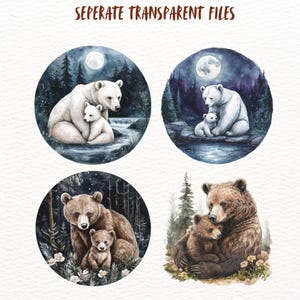 Mama Bear and Bear Cub Clipart Set, Animal PNG Stickers,mothers Day Set ...